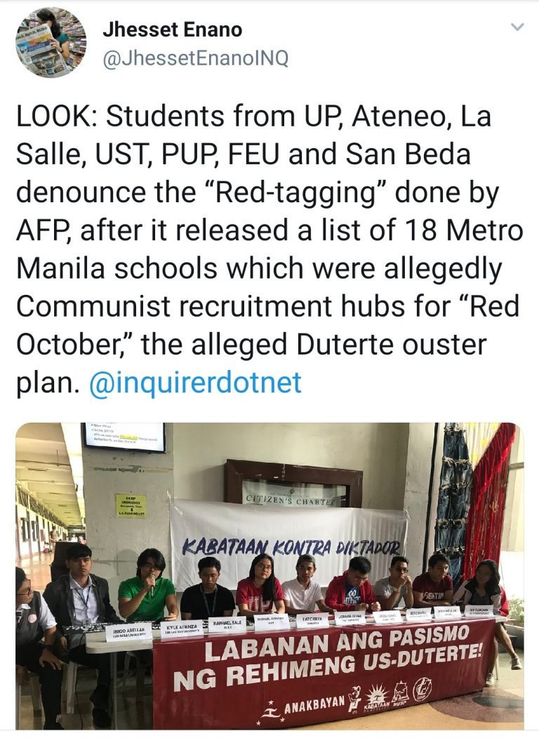 Organising an “anti Red tagging” campaign under the Anakbayan banner ...