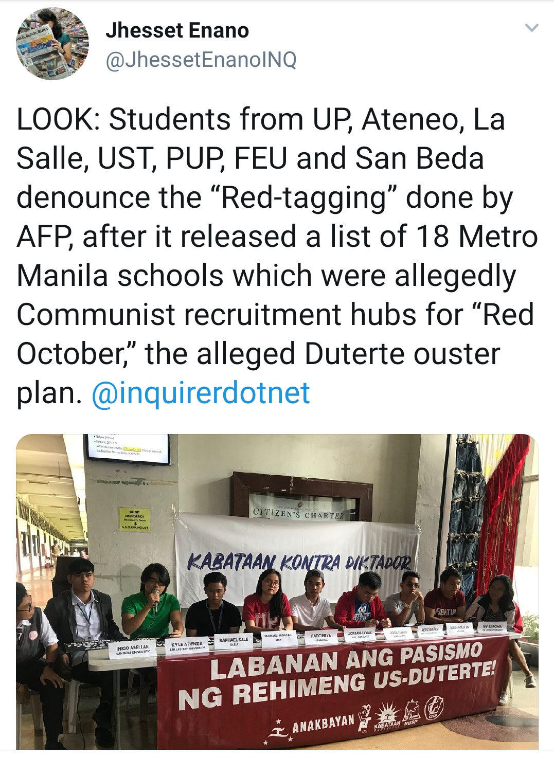 Organising an “anti Red tagging” campaign under the Anakbayan banner ...